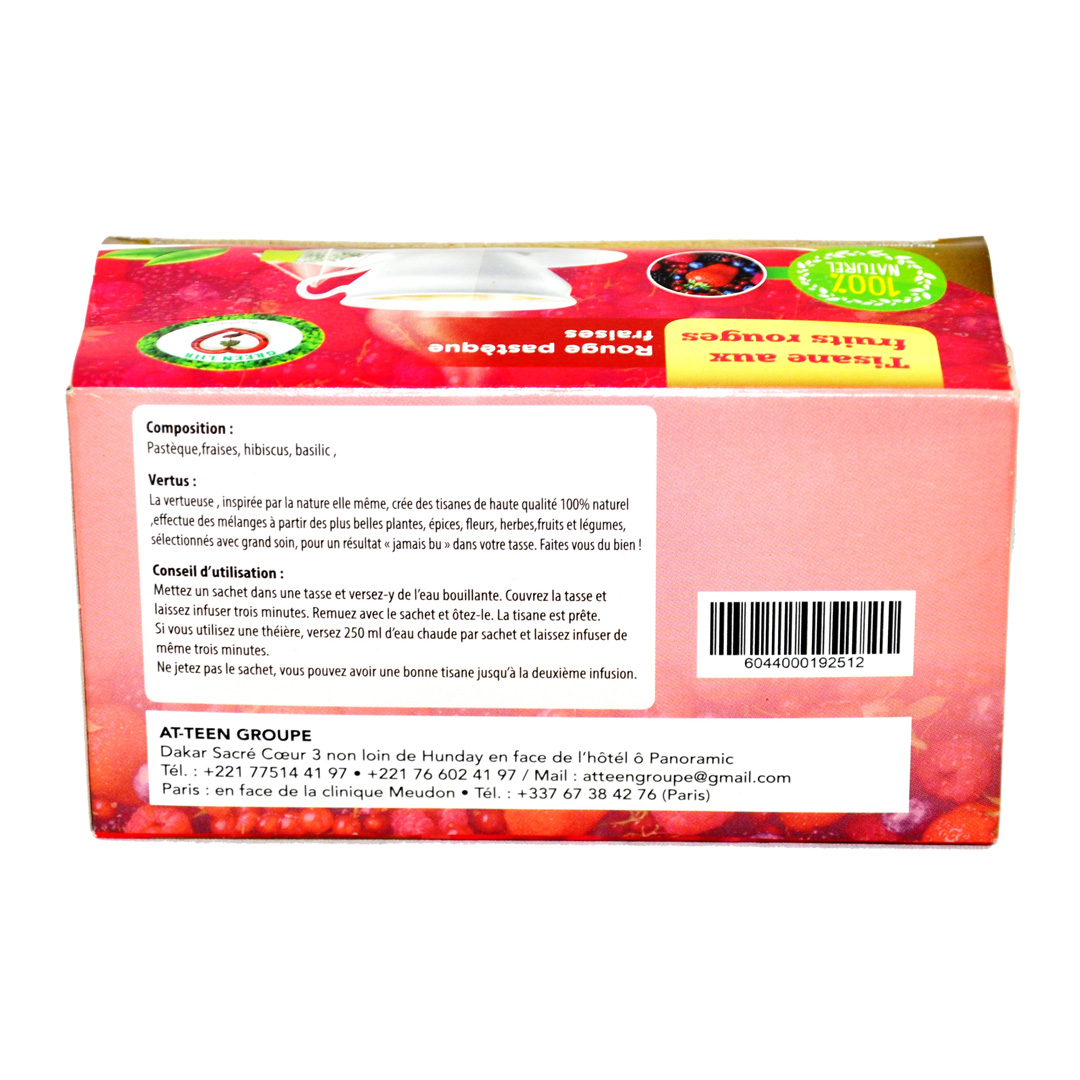 TISANE AUX FRUITS ROUGES BOITES DE 20 DOSETTES - Plateforme «E-KOMKOM»